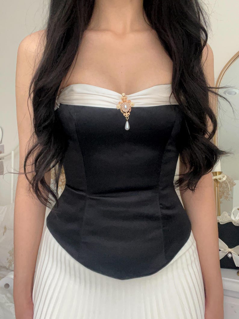 Anastasia Corset Top - Black Satin Corset With Lace up Back and Modest ...