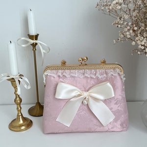 Rose Pink Jacquard Celestine Bag - Handmade Clasp Bag - Handbag for Her ...