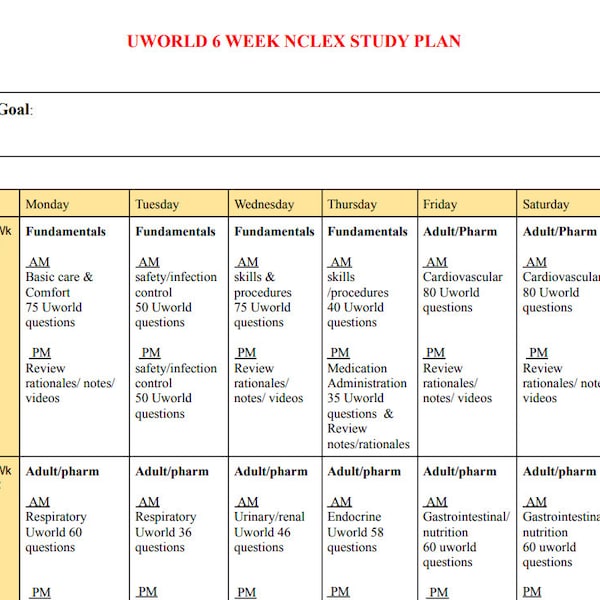 Nclex Study Calendar - Etsy