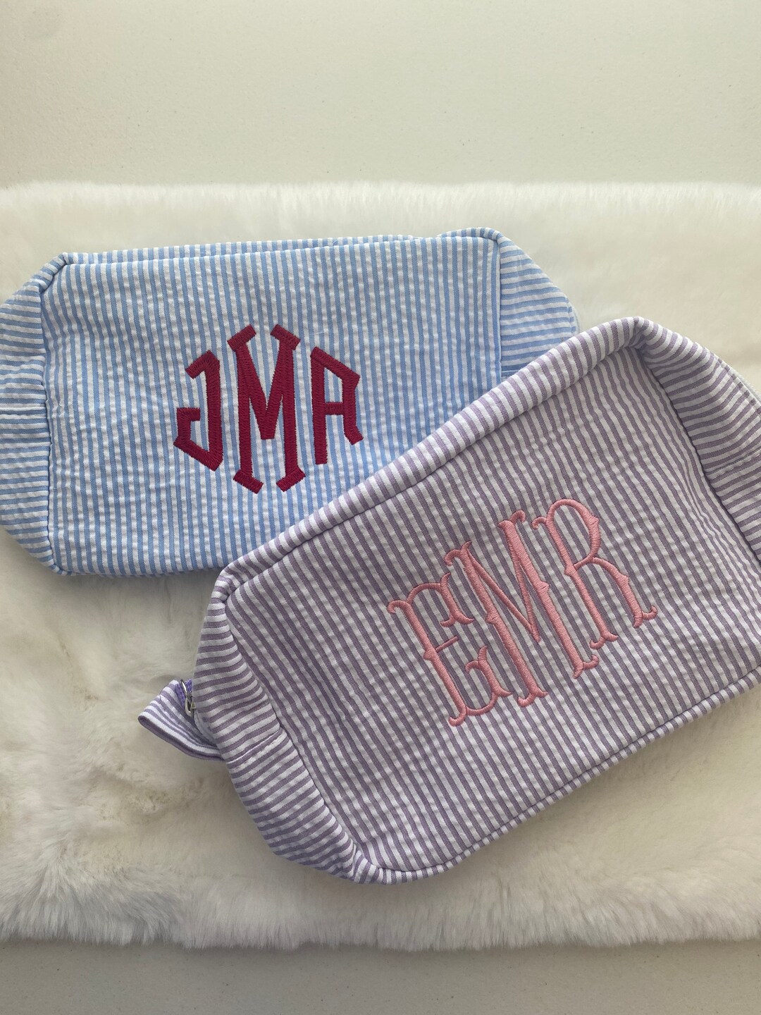 Personalized Seersucker Cosmetic Bag, Baby Bag, Sunscreen Bag ...