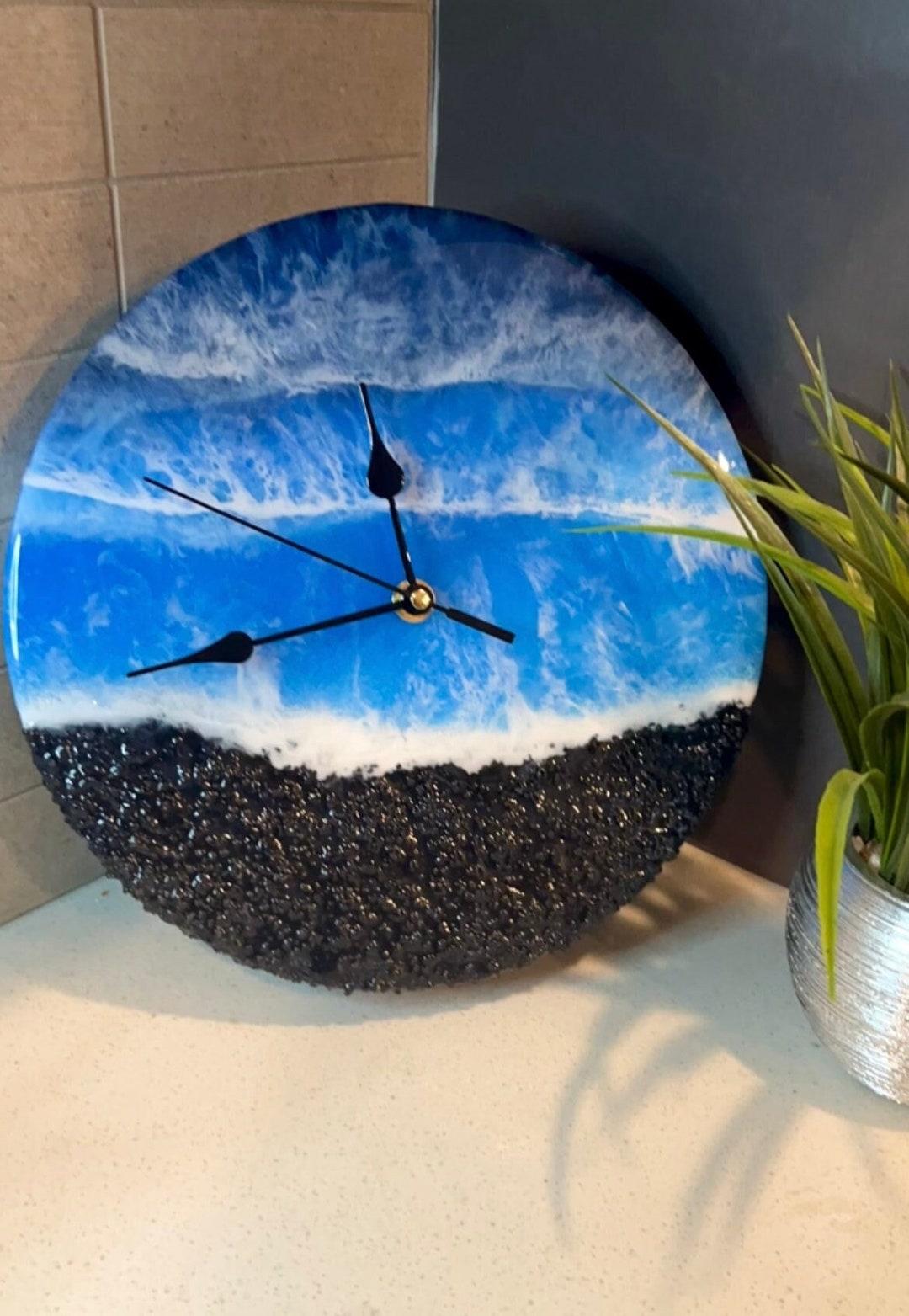 Blue Ocean Epoxy Resin Clock, Modern Beach Wall Clock, Unique Epxoy ...