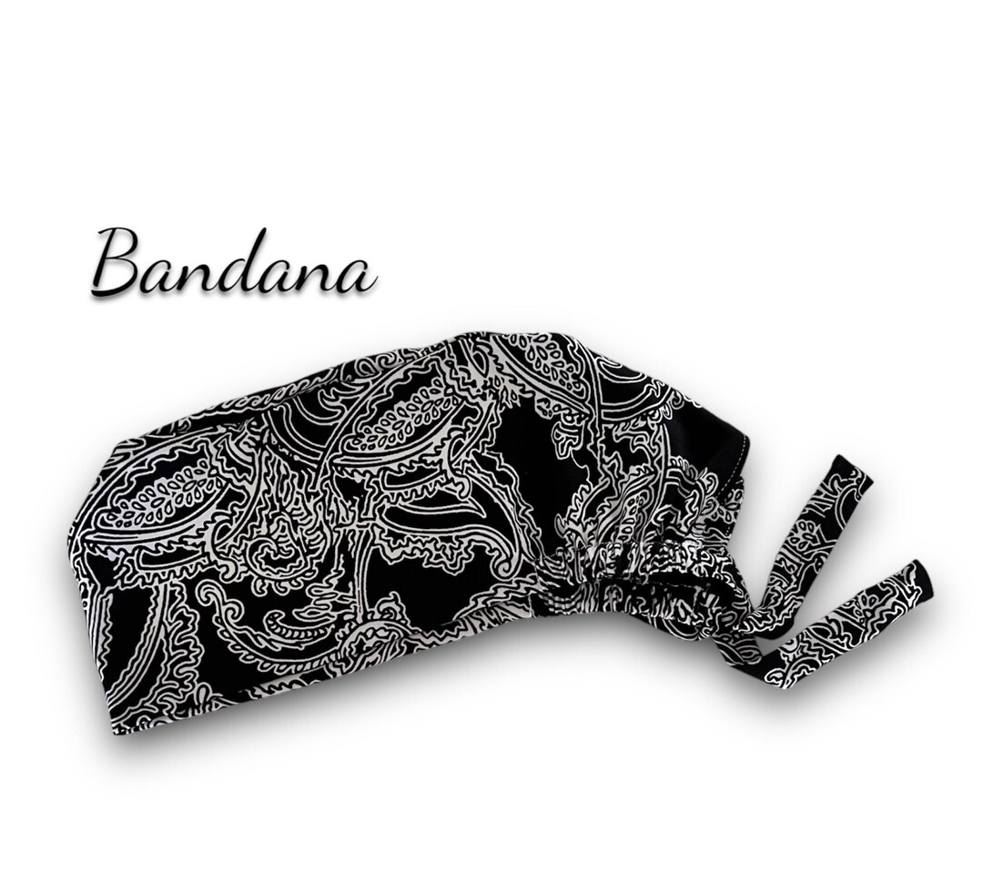 Black Bandana Paisley Soft Stretchy Scrub Cap, Scrub Hats for Dentists ...