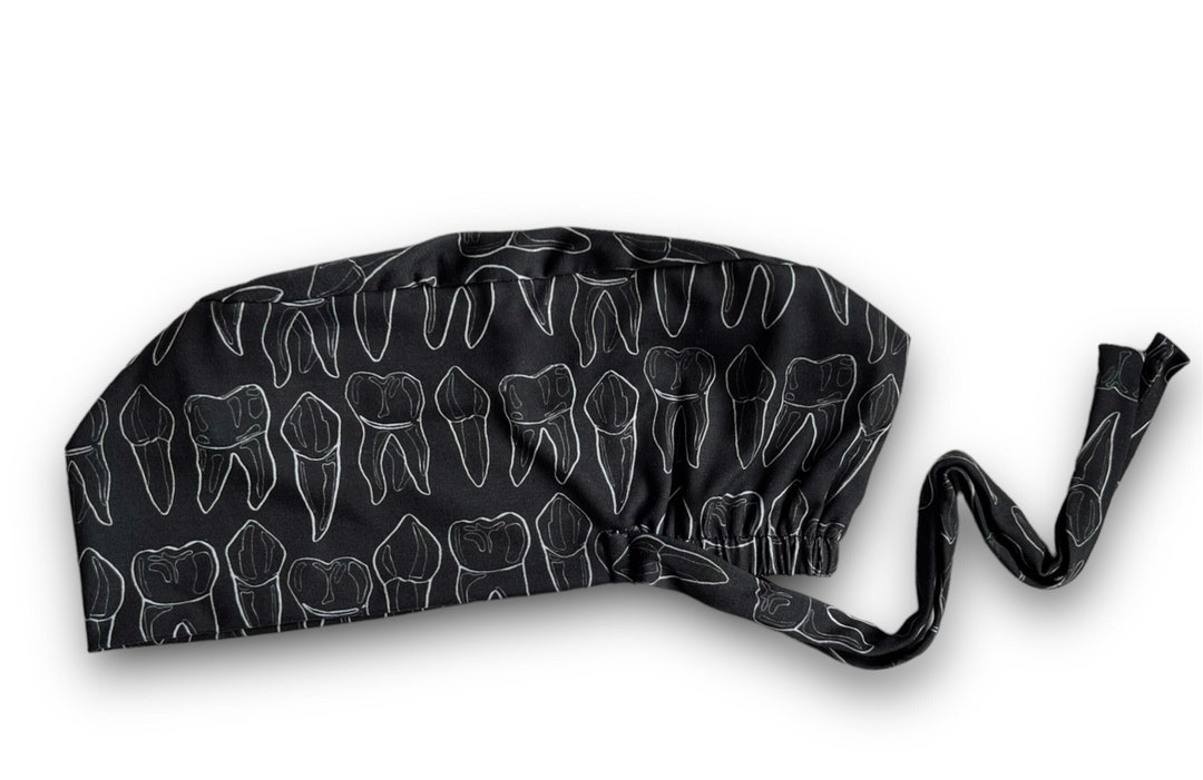 Black Dental Anatomy Teeth Soft Stretchy Scrub Cap, Scrub Hats for ...