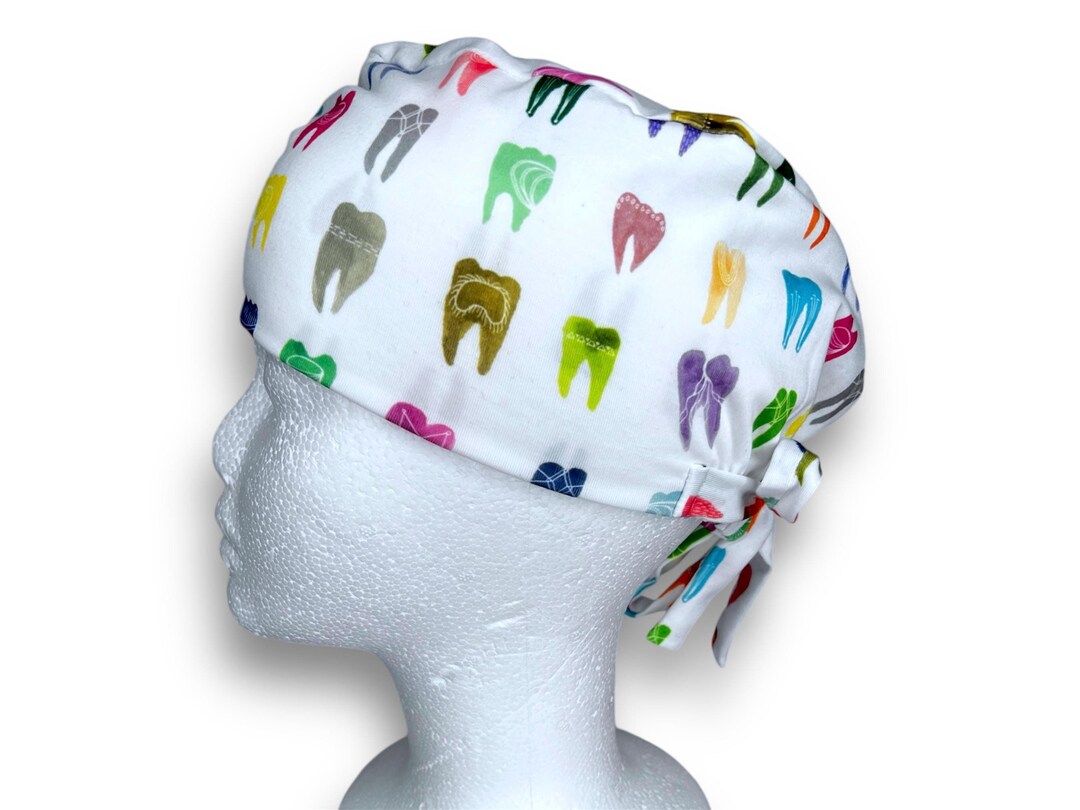 Watercolour Teeth Soft Stretchy Surgical Scrub Cap, Scrub Hats for ...