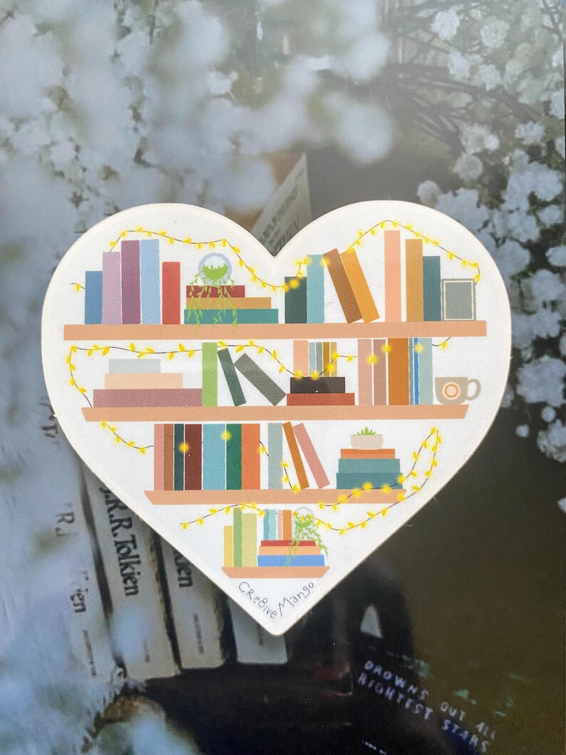 Book Lover Heart Shaped Bookshelf Vinyl Sticker | Etsy