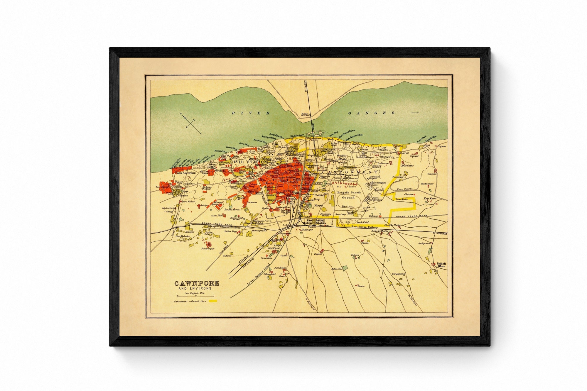 Cawnpore Map - Antique Reproduction - City Plan - Kanpur - Uttar ...