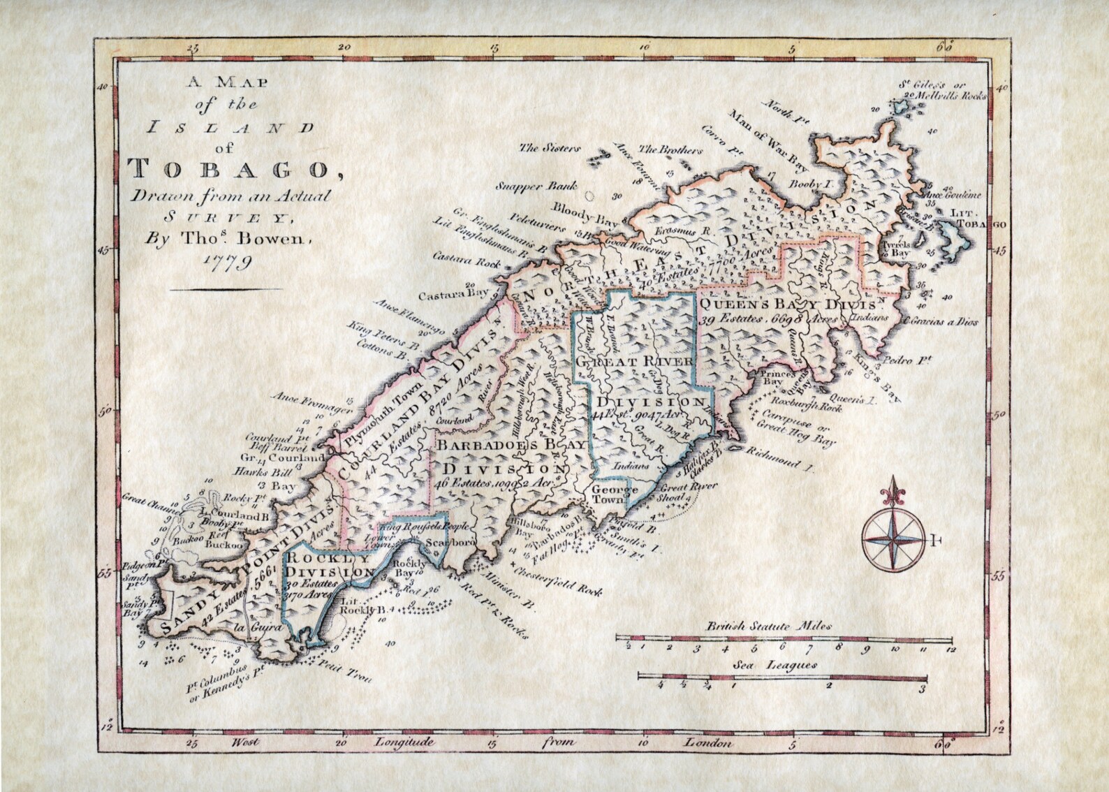 A Map of the Island of Tobago by Thomas Bowen 1779 Antique Reproduction ...