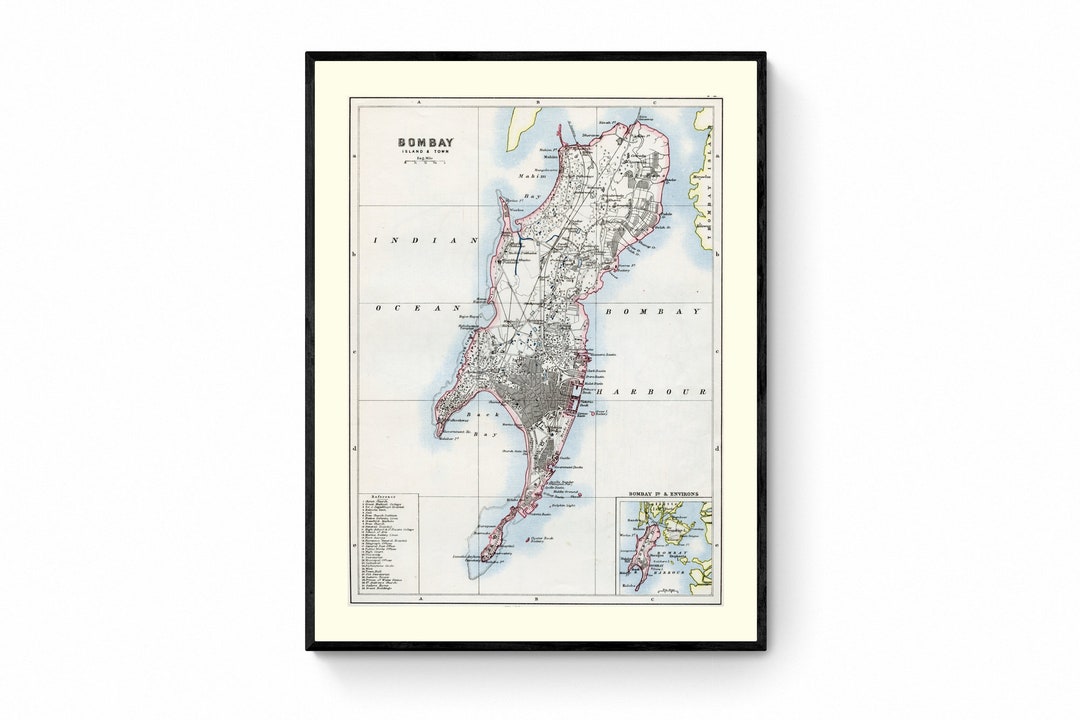 Bombay (island and Town) Map - Antique Reproduction - Mumbai City Map ...