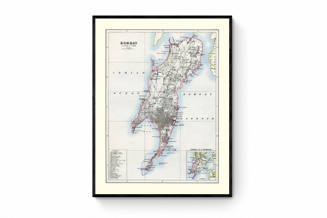 Bombay (island and Town) Map - Antique Reproduction - Mumbai City Map ...