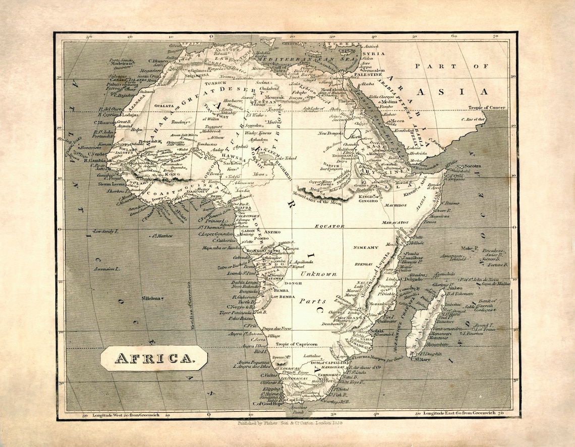Map of Africa in 1840 Showing Unexplored Areas and Unusual Details ...