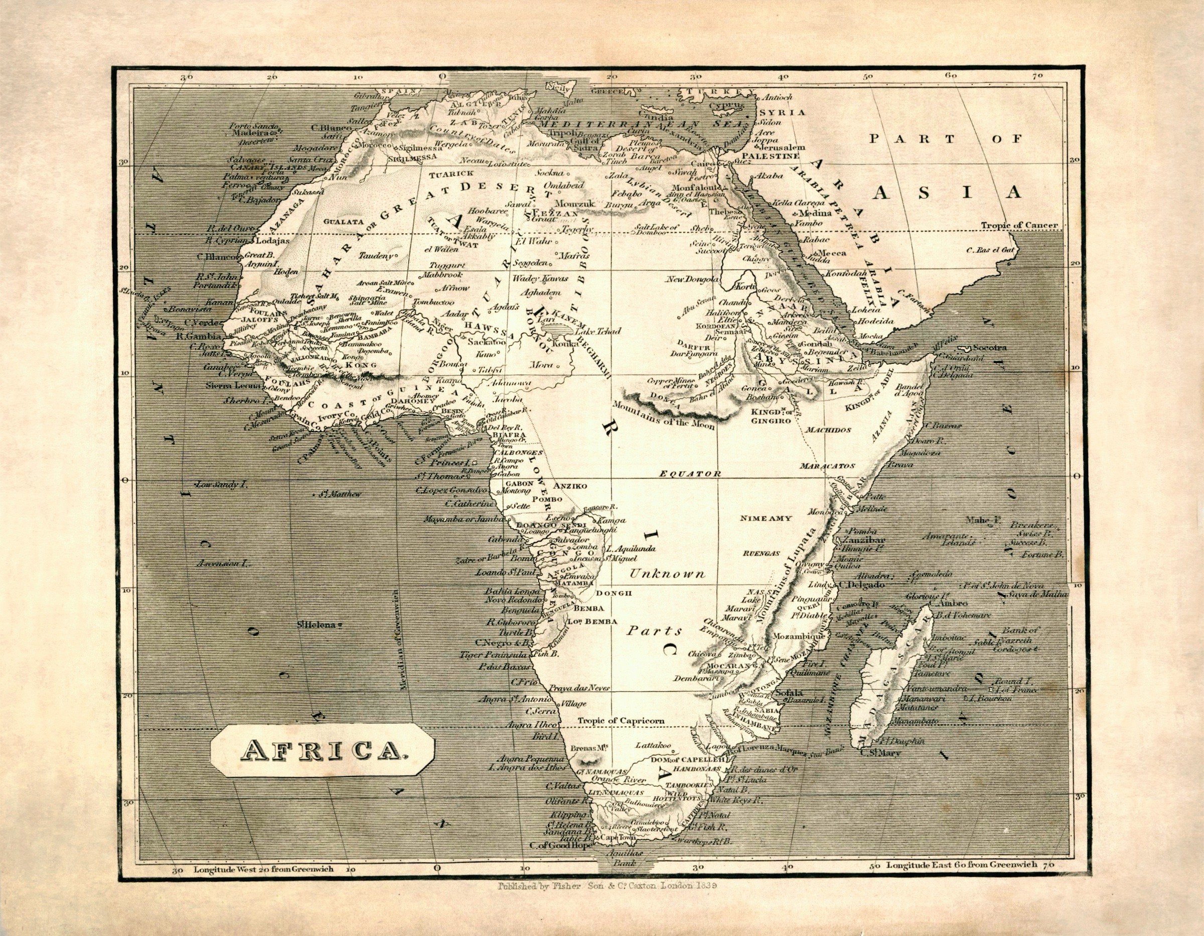 Map of Africa in 1840 Showing Unexplored Areas and Unusual Details ...