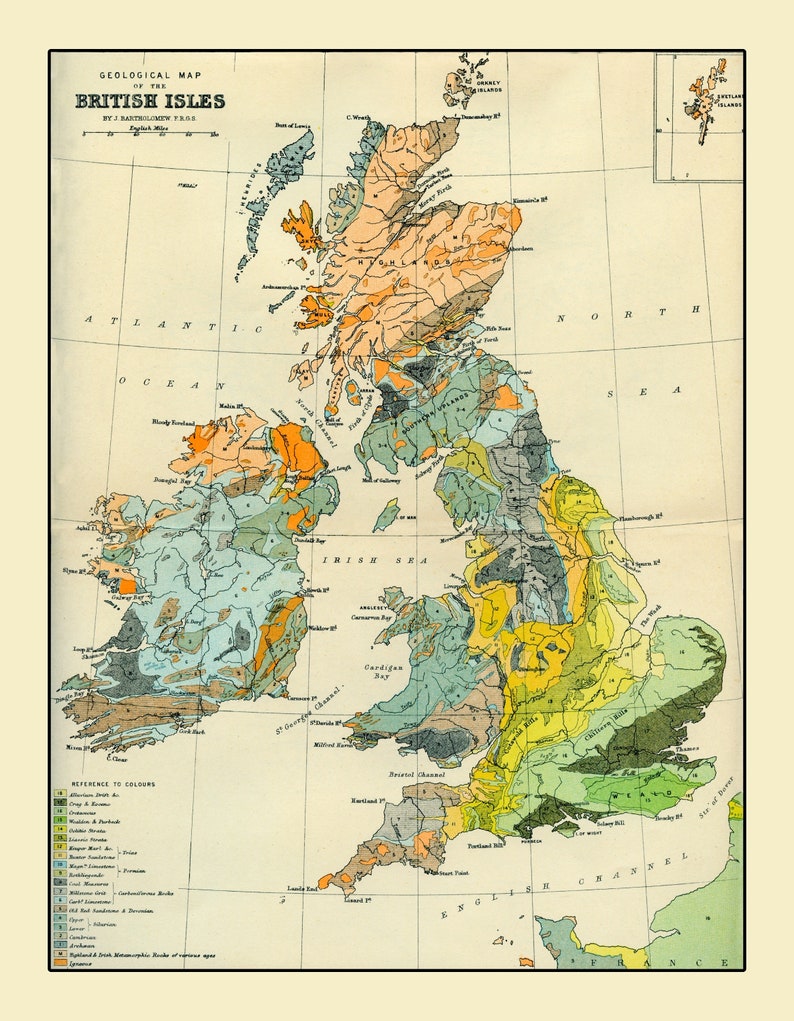 Geological Map of the British Isles Map - Antique Reproduction ...