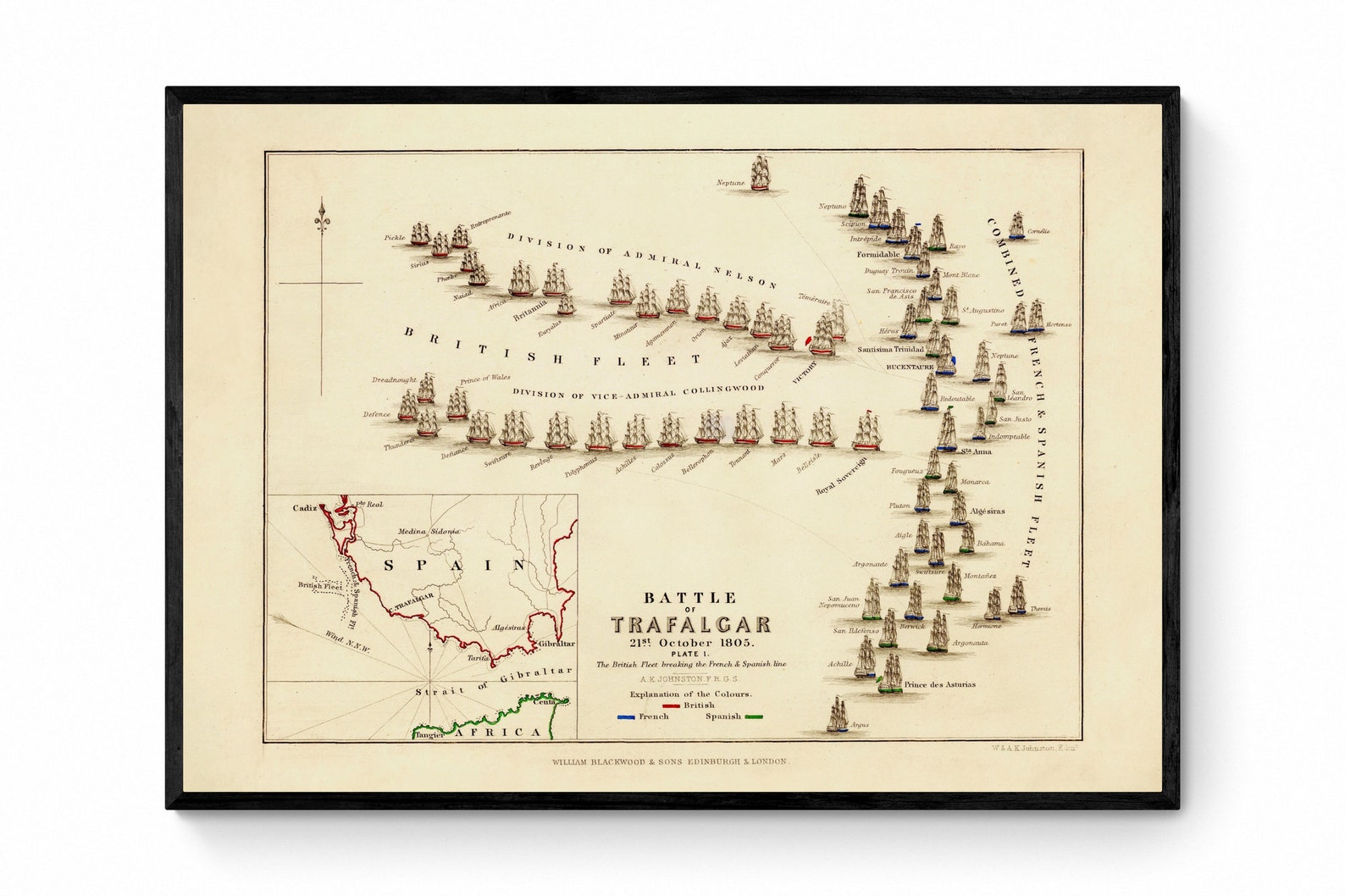 Battle of Trafalgar Map Showing Positions in Battle Antique - Etsy