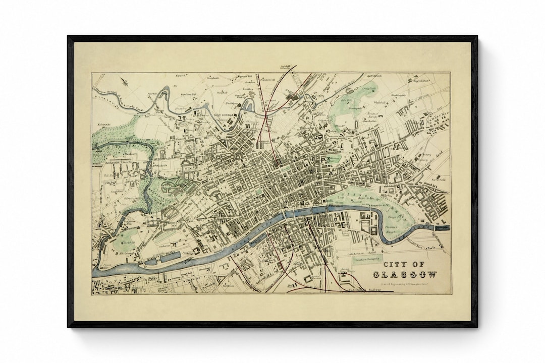 City of Glasgow Map Dated 1871 - Antique Reproduction - City Plan ...