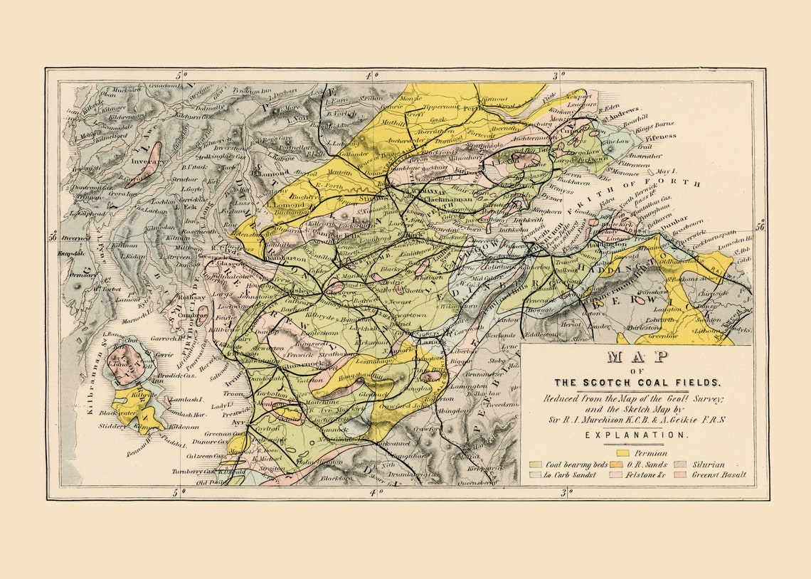 Map of the Scotch Coal Fields Antique Reproduction - Art Print ...