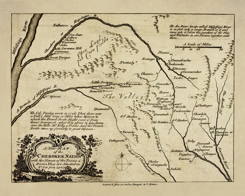 Cherokee Nation Map Dated 1760 - Antique Reproduction - Native American ...