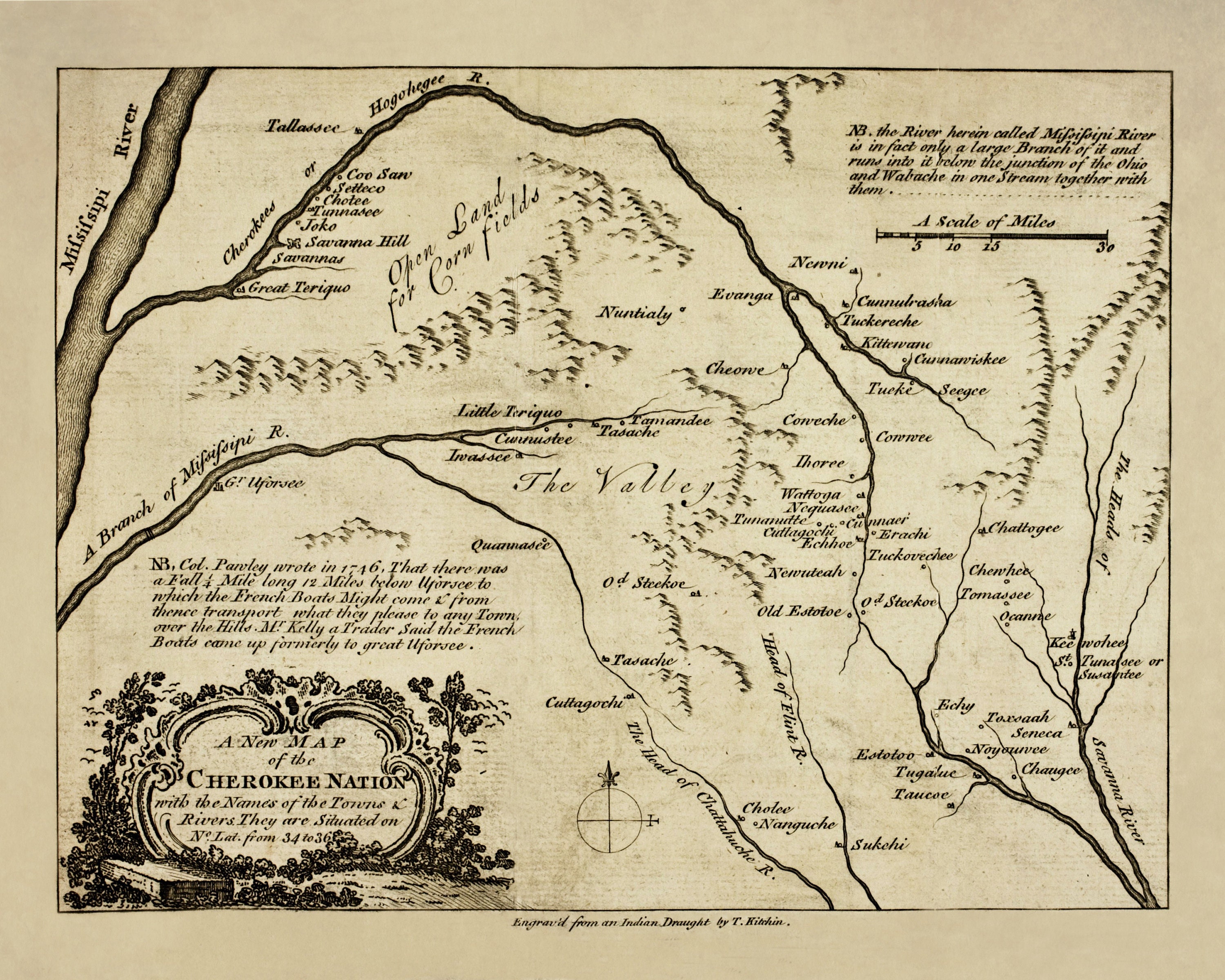 Cherokee Nation Map Dated 1760 - Antique Reproduction - Native American ...
