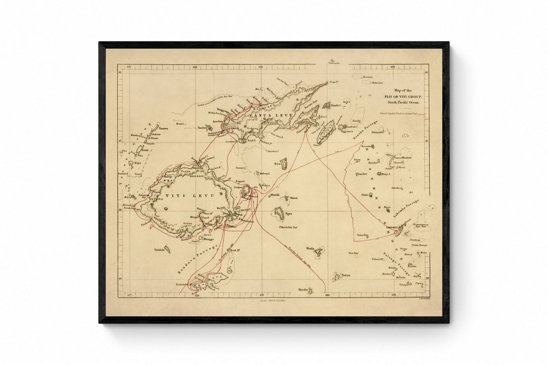 Map of the Fiji or Viti Group Dated 1864 - Antique Reproduction ...