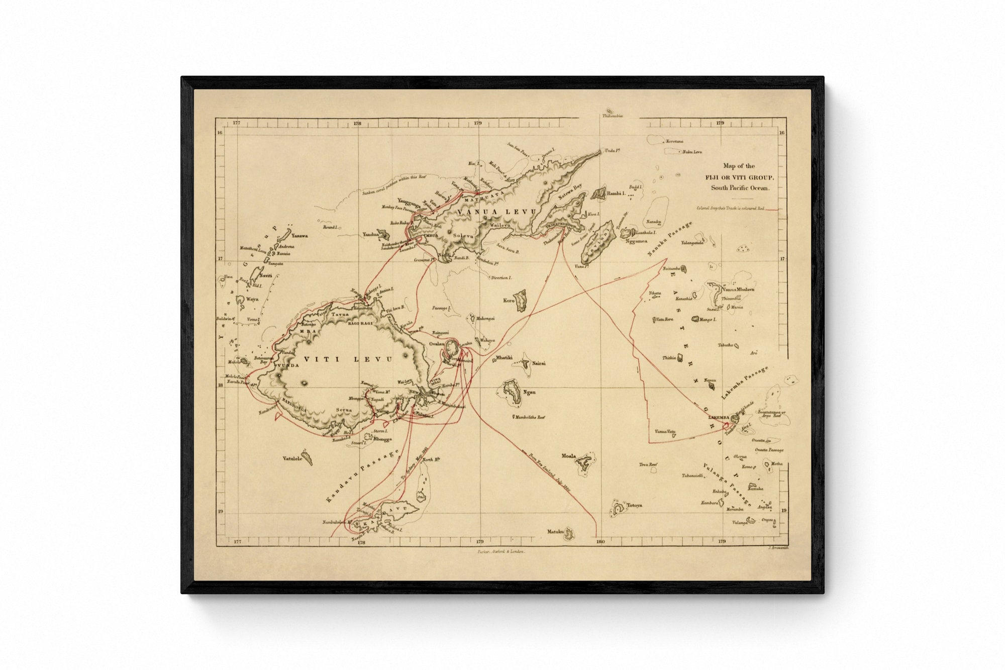 Map of the Fiji or Viti Group Dated 1864 - Antique Reproduction ...