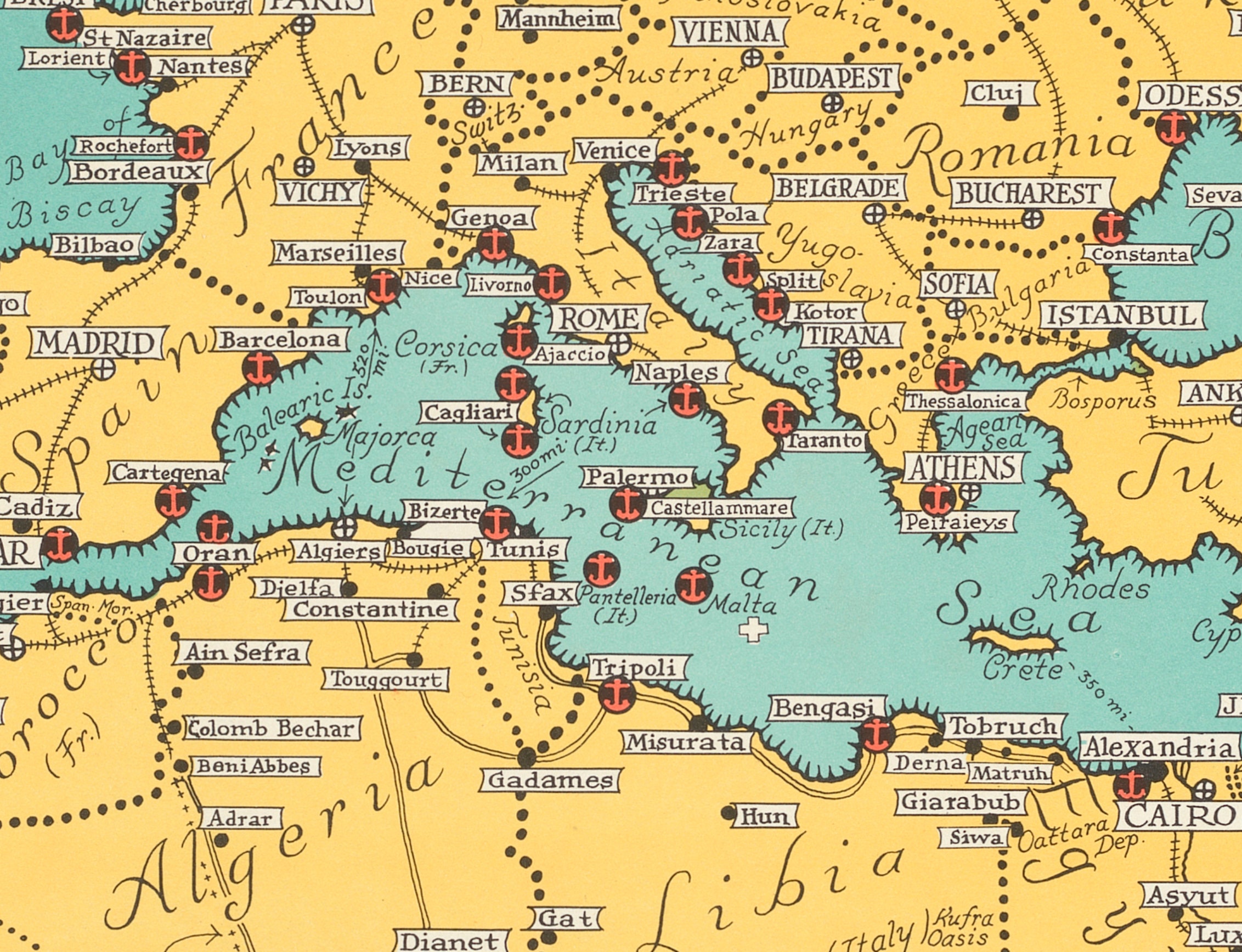 Victory War Map Showing Naval Bases and Army, Navy and Marine Insignia ...