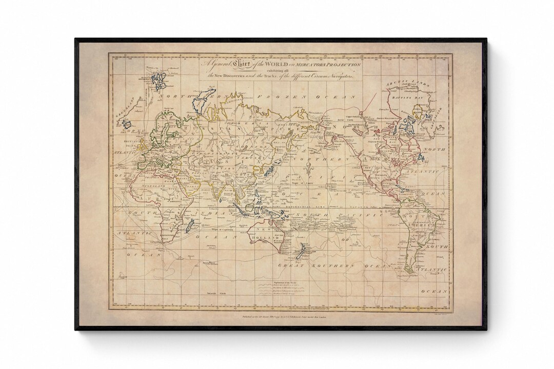 Map of the World on Mercator's Projection With the Pacific Ocean ...