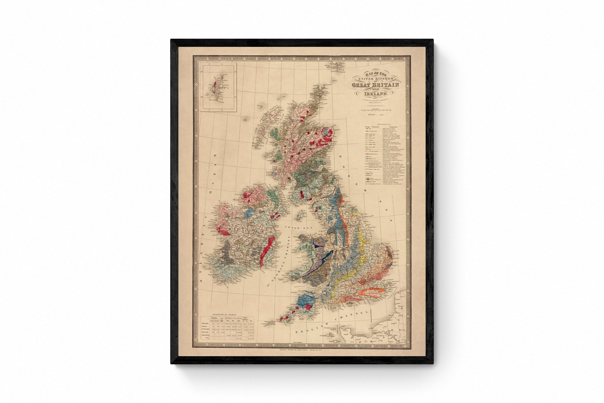 Geological Map of the British Islands Dated 1840 - Antique Reproduction ...