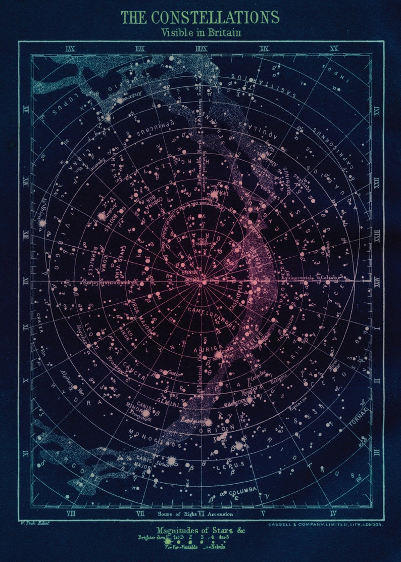 The Constellations Visible in Britain Print - Antique Reproduction ...