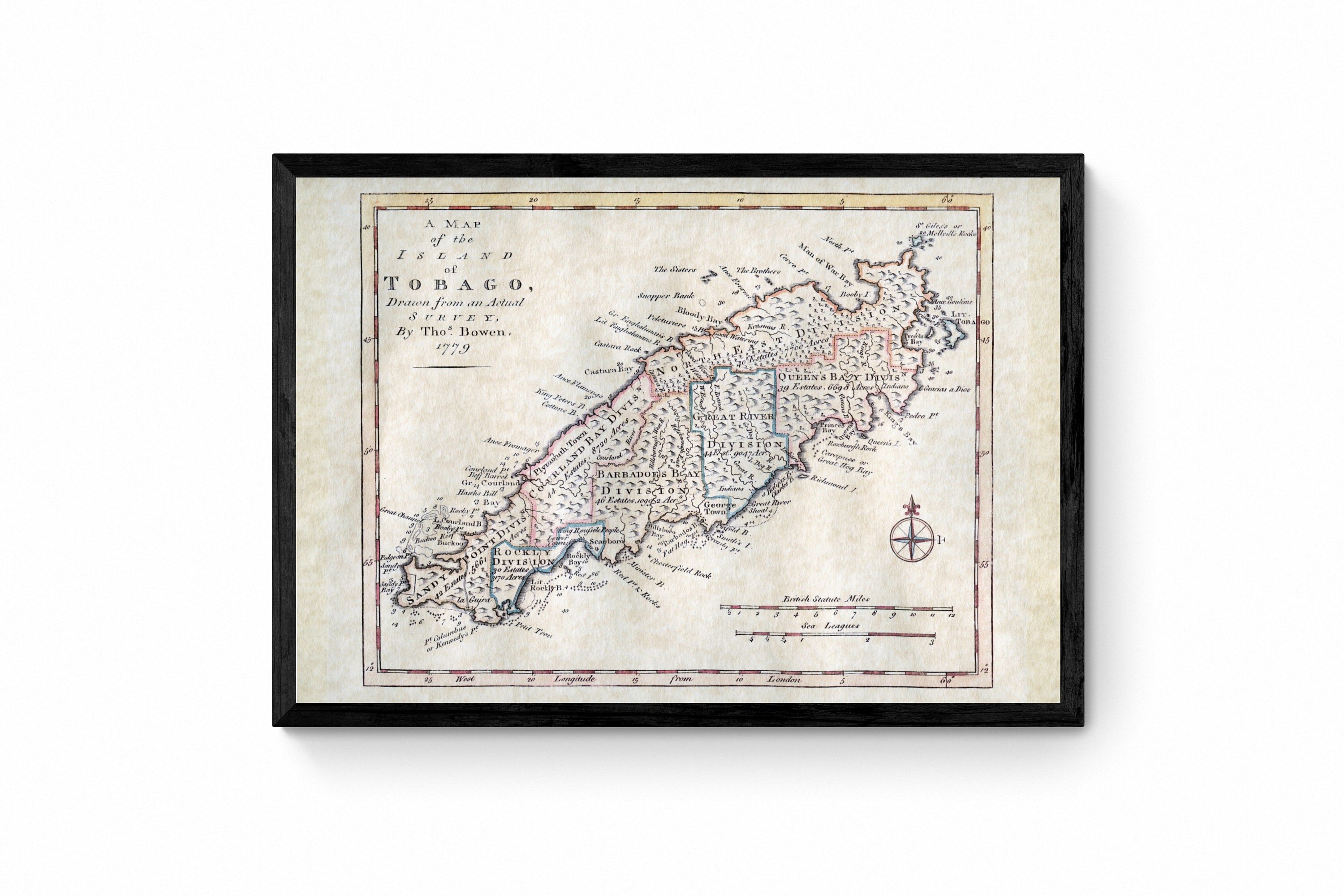 A Map of the Island of Tobago by Thomas Bowen 1779 Antique Reproduction ...