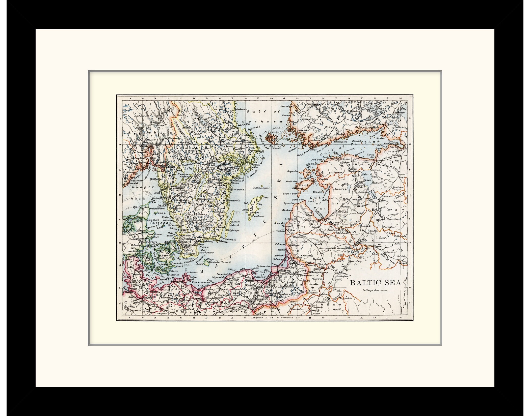 Baltic Sea Map Antique Reproduction Estonia Latvia Lithuania Finland ...