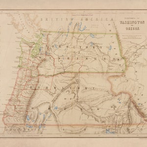 Territories of Washington and Oregon Map Dated 1857 - United States ...
