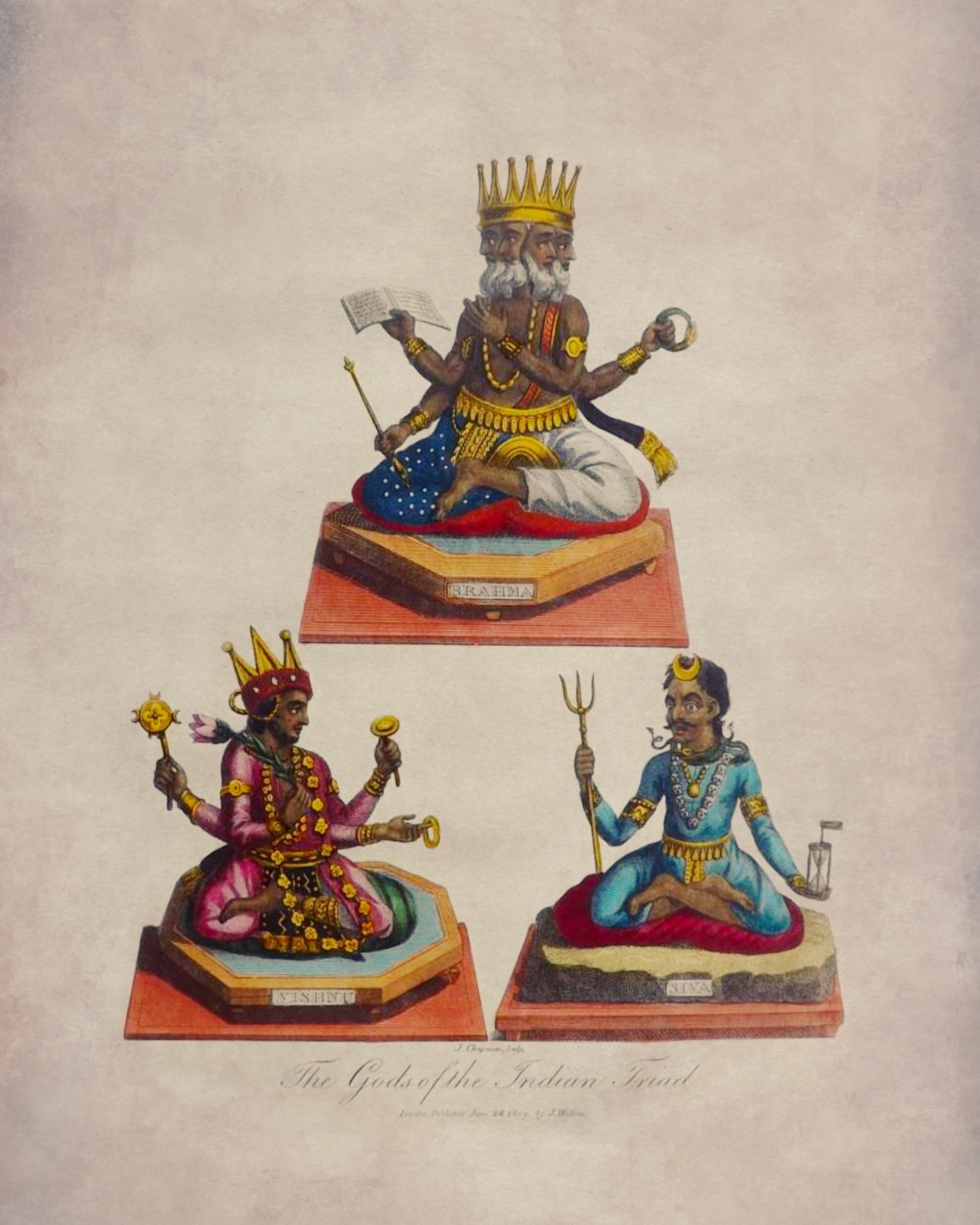 Trimurti - Brahma, Vishnu, Shiva - the Gods of the India Triad Print ...