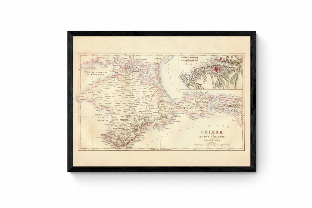 Crimea Map With Inset Map of Sebastapol - Antique Reproduction ...