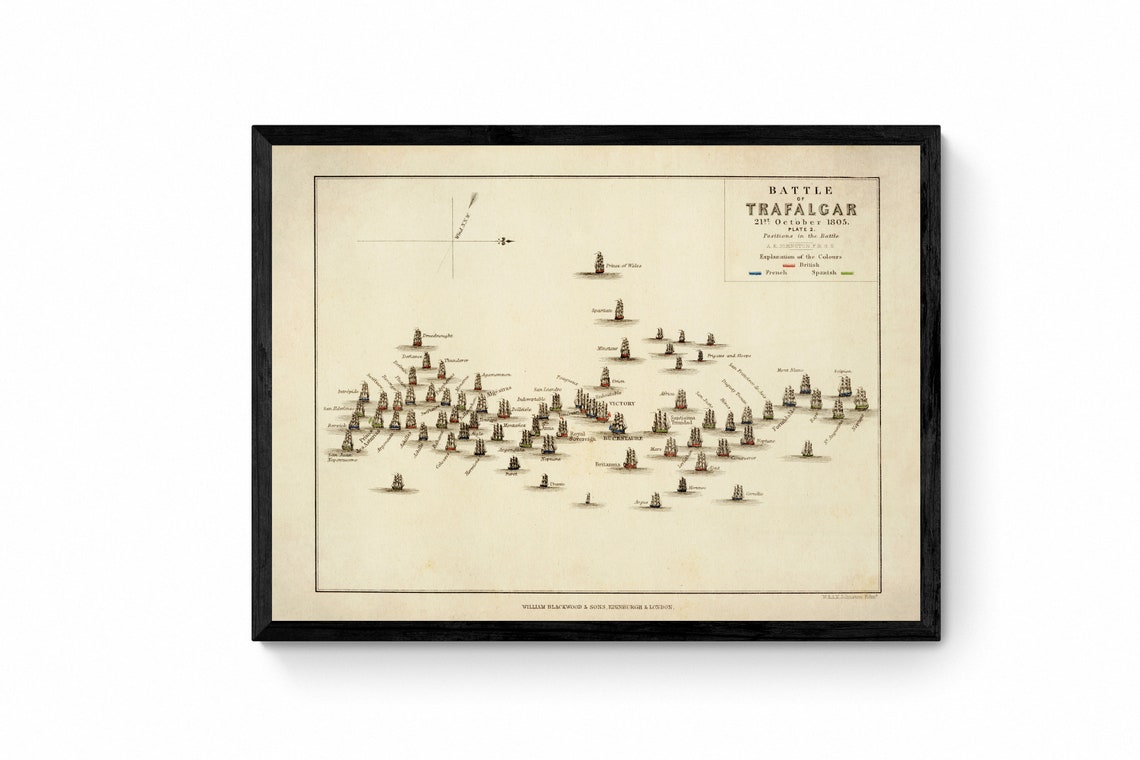 Battle of Trafalgar Map Showing Positions in Battle Antique - Etsy UK