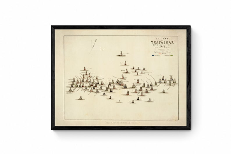 Battle of Trafalgar Map Showing Positions in Battle Antique - Etsy UK