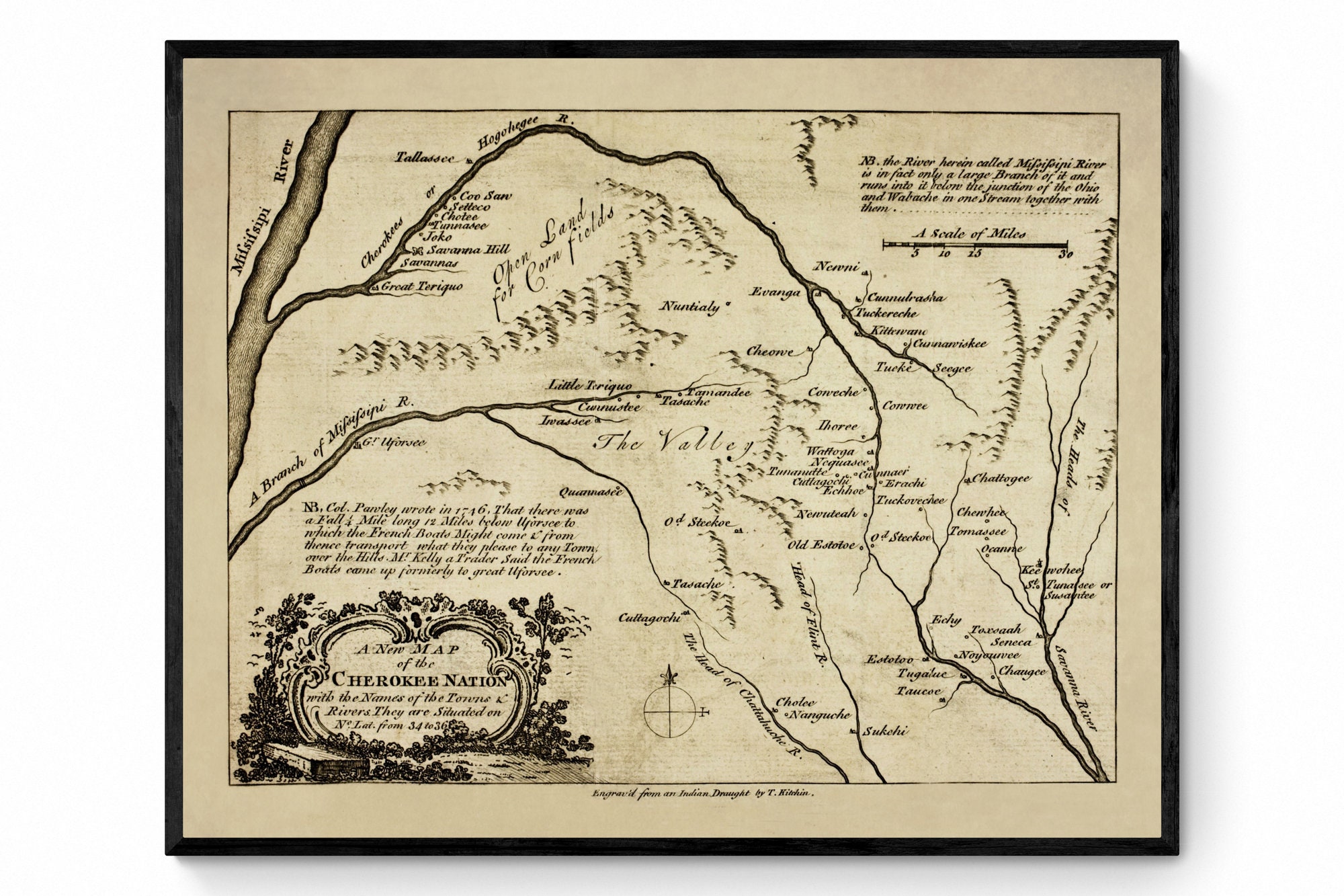 Cherokee Nation Map Dated 1760 Antique Reproduction Native American ...