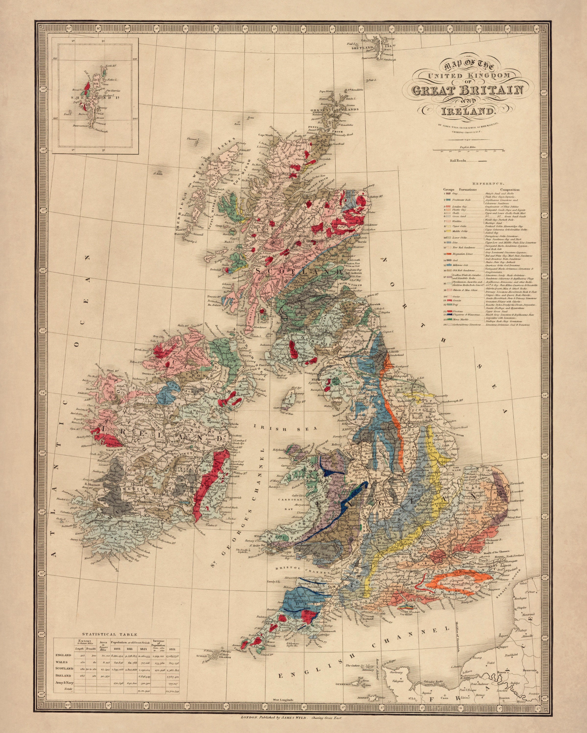 Geological Map of the British Islands Dated 1840 - Antique Reproduction ...