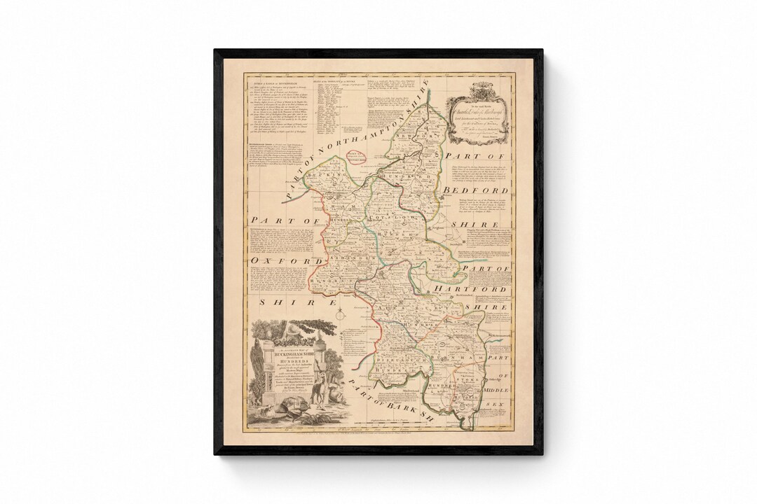 Buckinghamshire Map Dated 1760 - Antique Reproduction - Emanuel Bowen ...