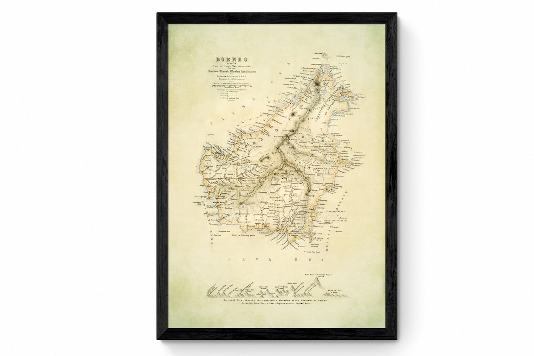 Borneo Map - Antique Reproduction - Southeast Asia - Indonesia - Brunei ...