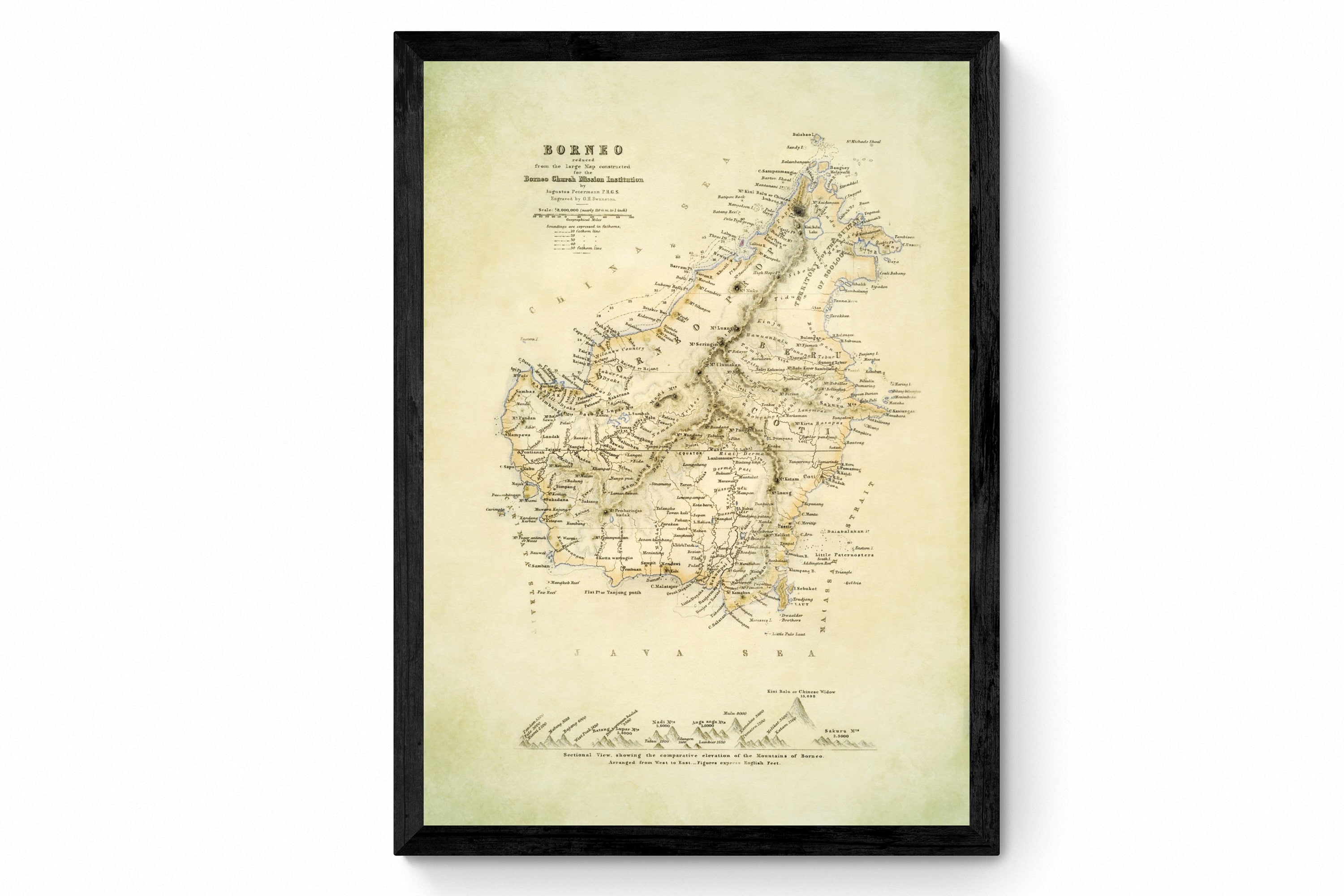Borneo Map - Antique Reproduction - Southeast Asia - Indonesia - Brunei ...