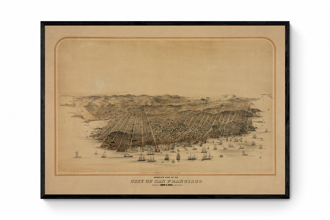 San Francisco Birds Eye View Map - Antique Reproduction - Dated 1868 ...