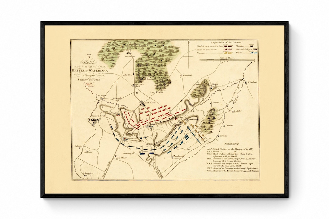 Battle of Waterloo Map Showing Positions in Battle - Antique ...
