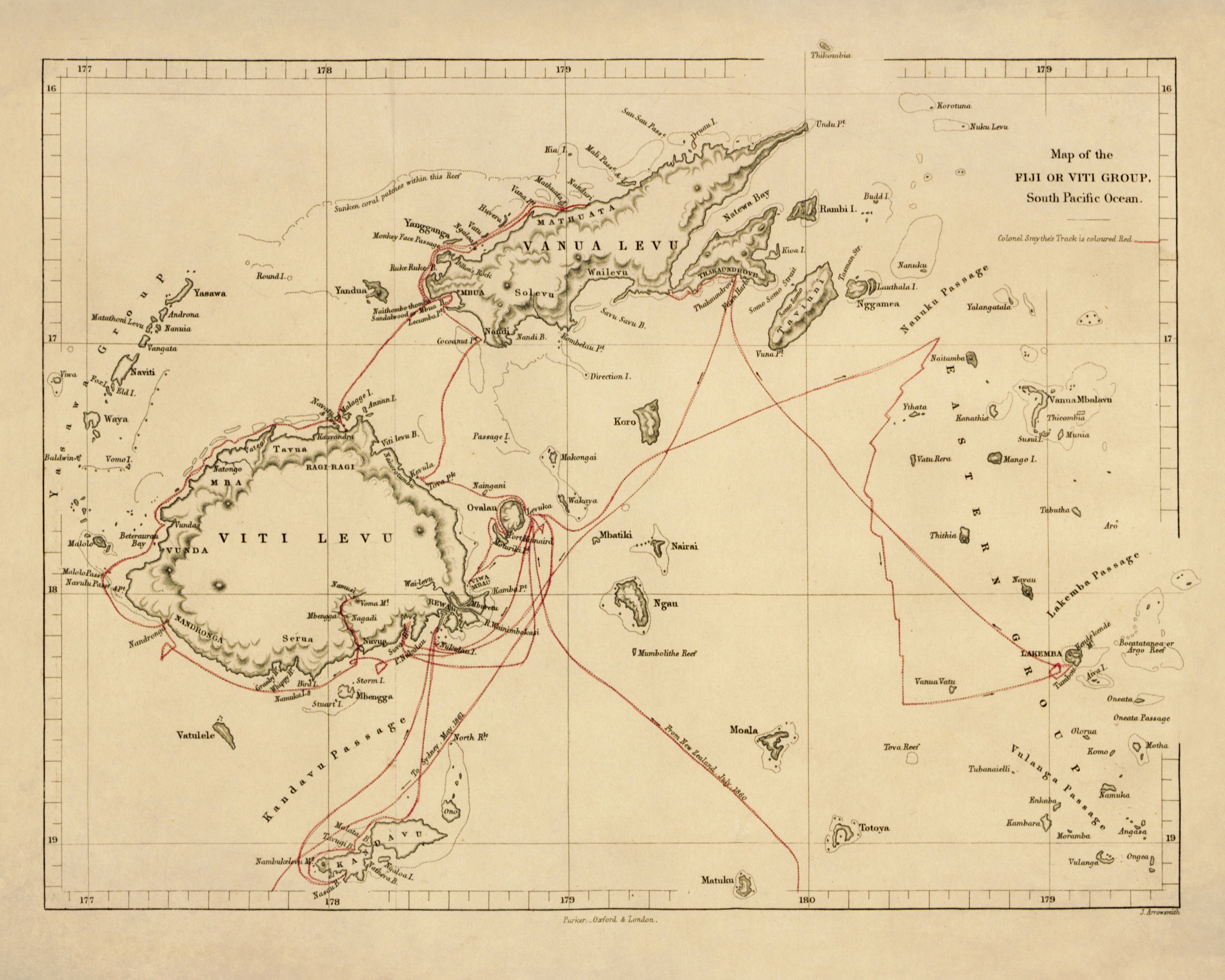 Map of the Fiji or Viti Group Dated 1864 - Antique Reproduction ...