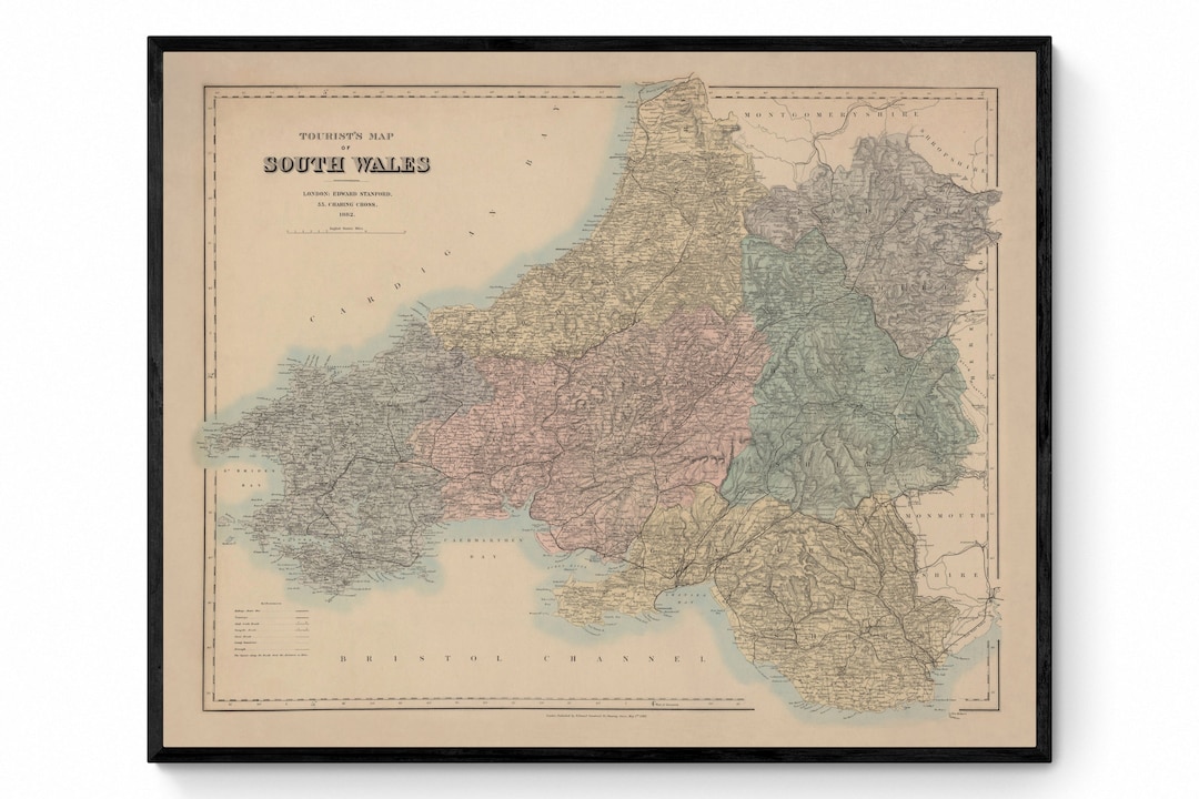 South Wales Map Showing Railways, Tramways, Mail Coach Roads, Turnpike ...