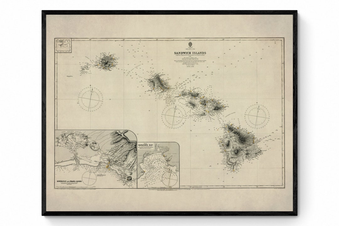 Hawaii Admiralty Map Dated 1885 - Sandwich Islands - Antique ...