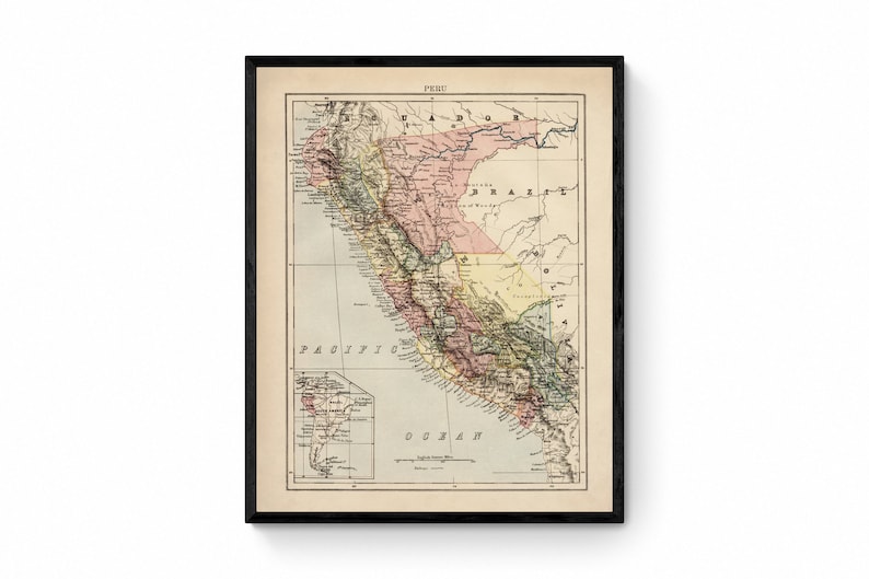 Peru Antique Reproduction Map Geography South America Available Framed ...