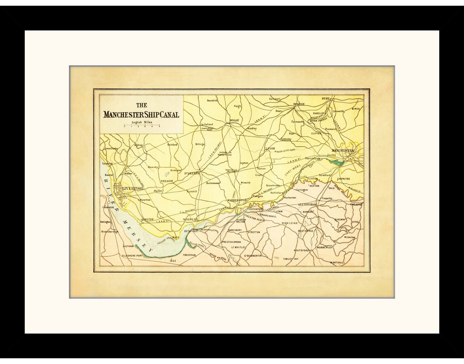 Map of the Manchester Ship Canal Antique Reproduction Unusual Wall Map ...