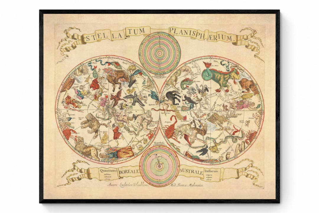 Constellations Planisphere Antique Reproduction - Astronomy - Star Map ...