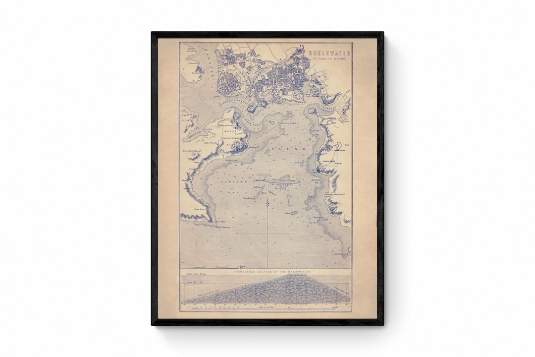Plymouth Breakwater Map - Antique Reproduction - Plymouth Sound - Devon ...