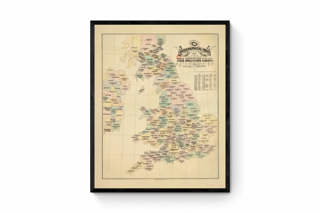 Biographical Map of the British Isles Map Showing Authors, Poets ...
