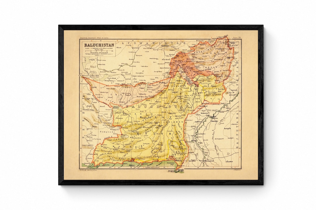 Baluchistan Map - Antique Reproduction - Balochistan - Pakistan ...